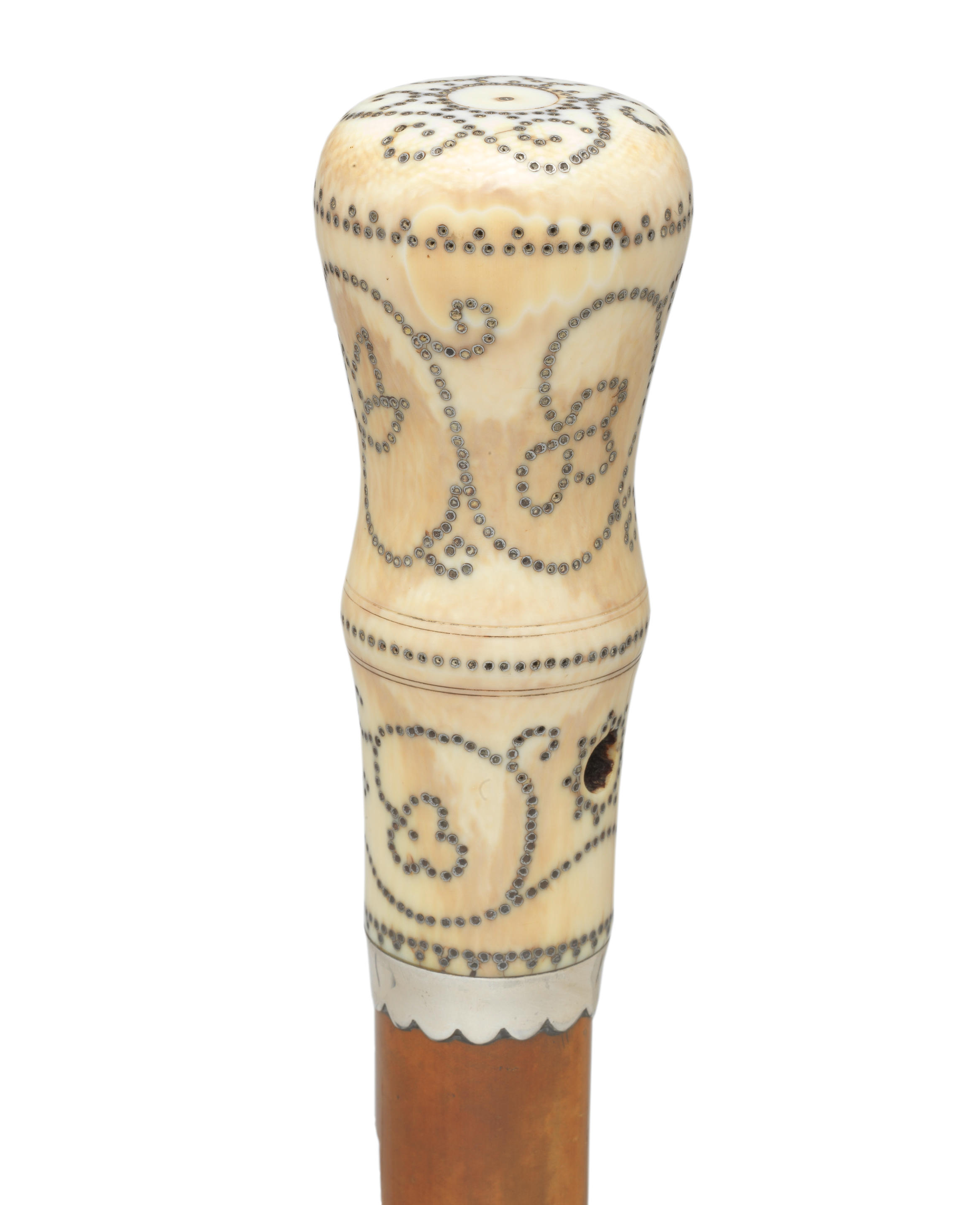 Bonhams An 18th Century Piqué Ivory And Silver Mounted Walking Cane