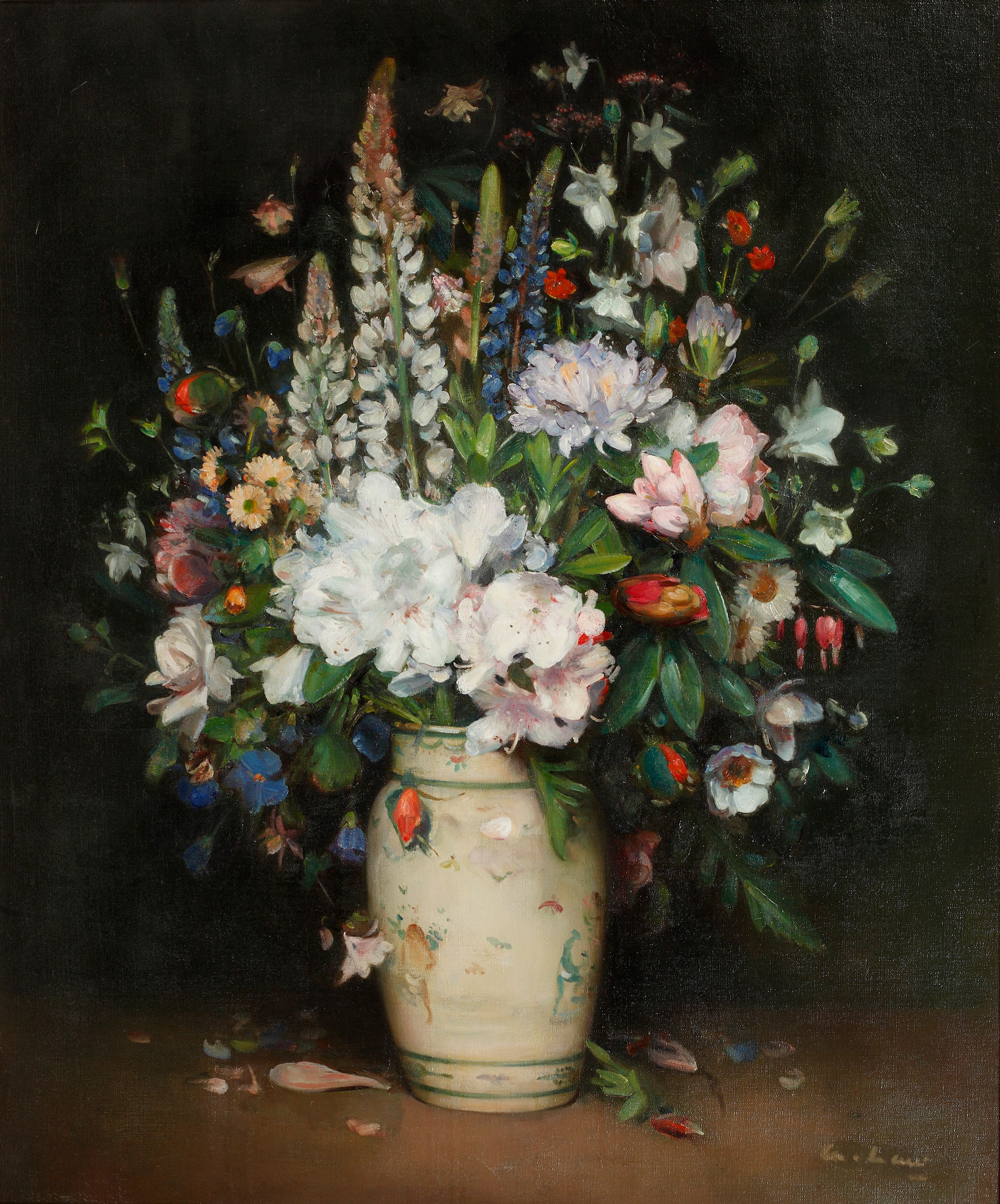 Bonhams : Andrew Law (British, 1873-1967) Still life with summer flowers