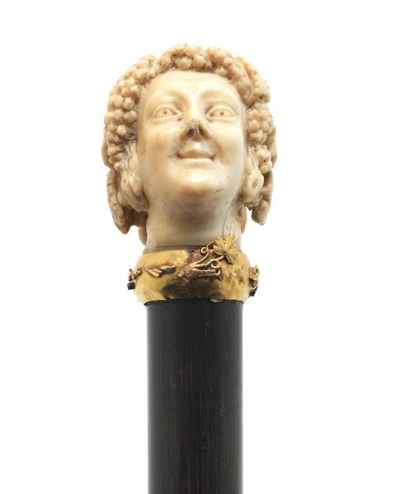 Bonhams : An early 19th century carved ivory 'Bacchant' topped walking ...