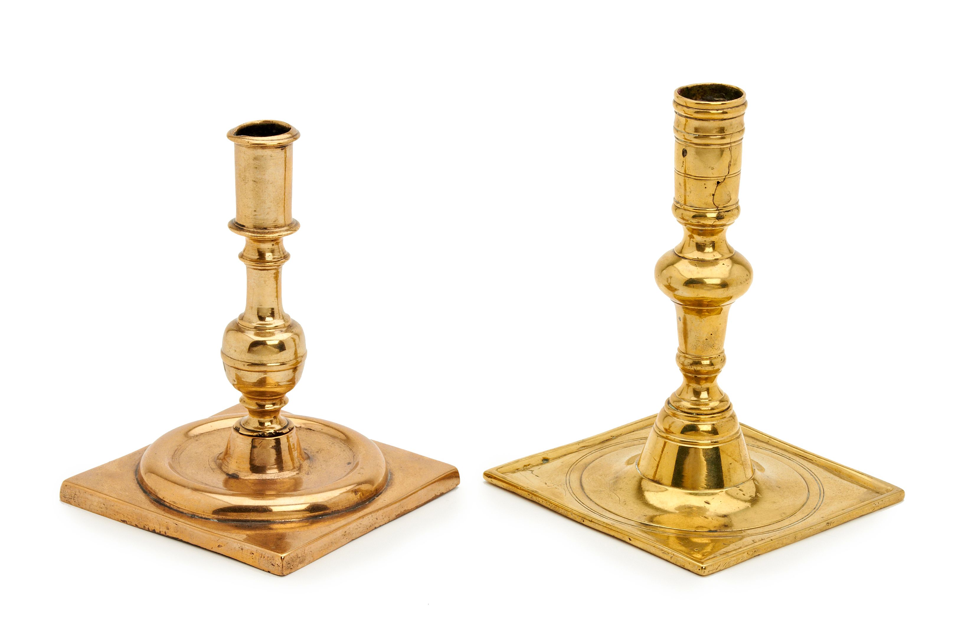 Bonhams : A late 17th century brass square-based candlestick, Spanish ...