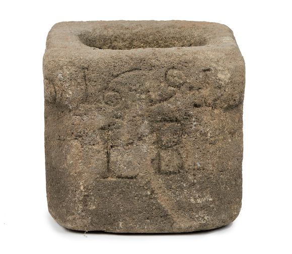 Bonhams : A William & Mary sandstone mortar, dated 1691
