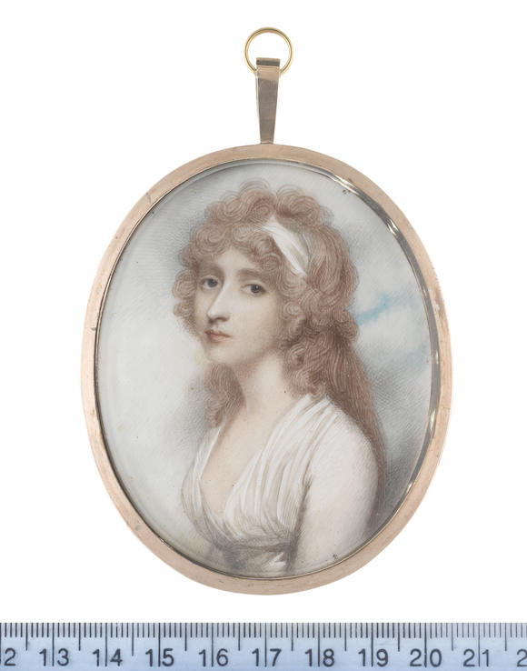 Bonhams Andrew Plimer British 1763 1837 Mrs Anna Blackburn Wearing A White Dress Her
