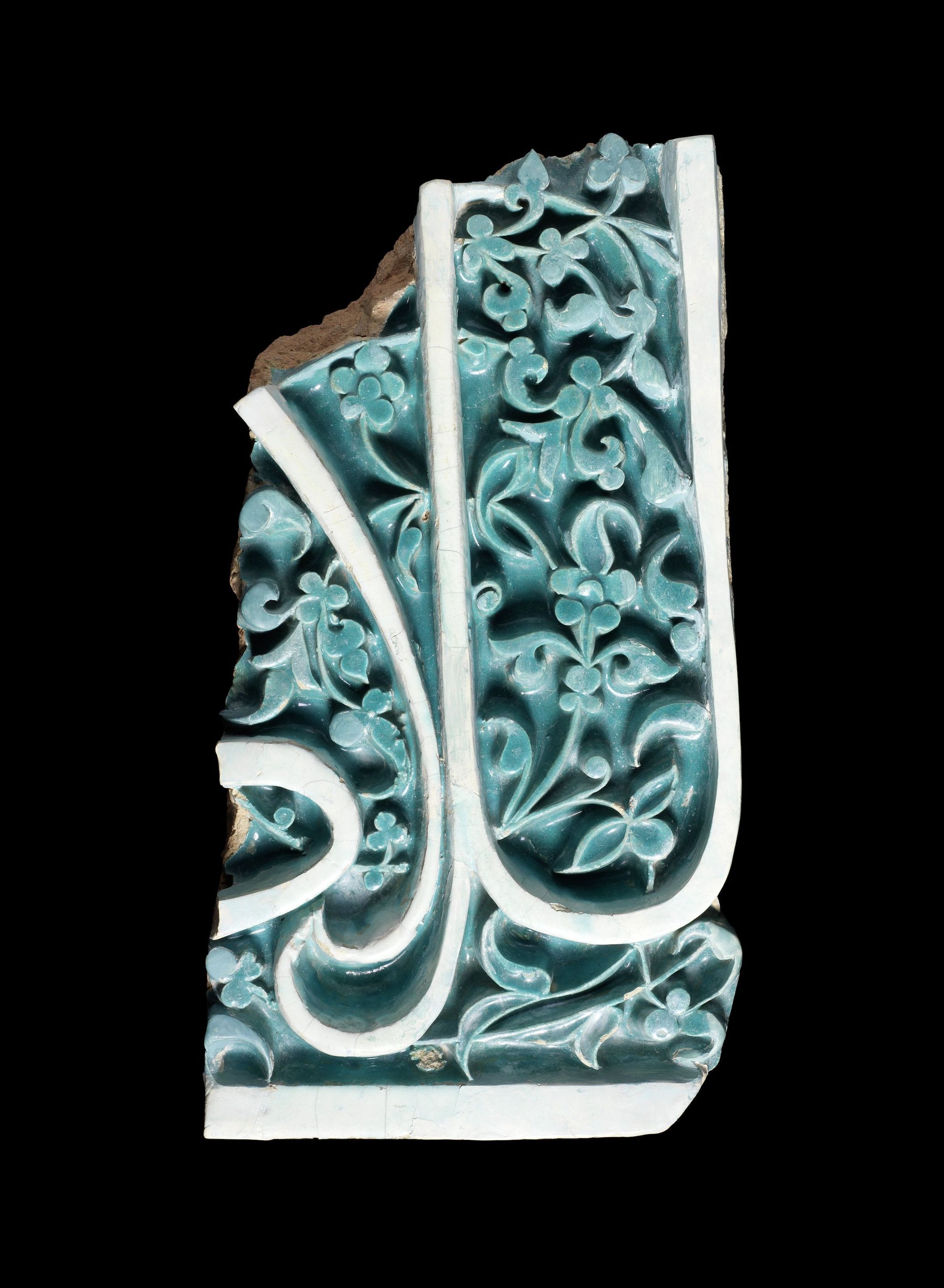 Bonhams : A Timurid carved pottery Tile fragment Samarkand, second half ...