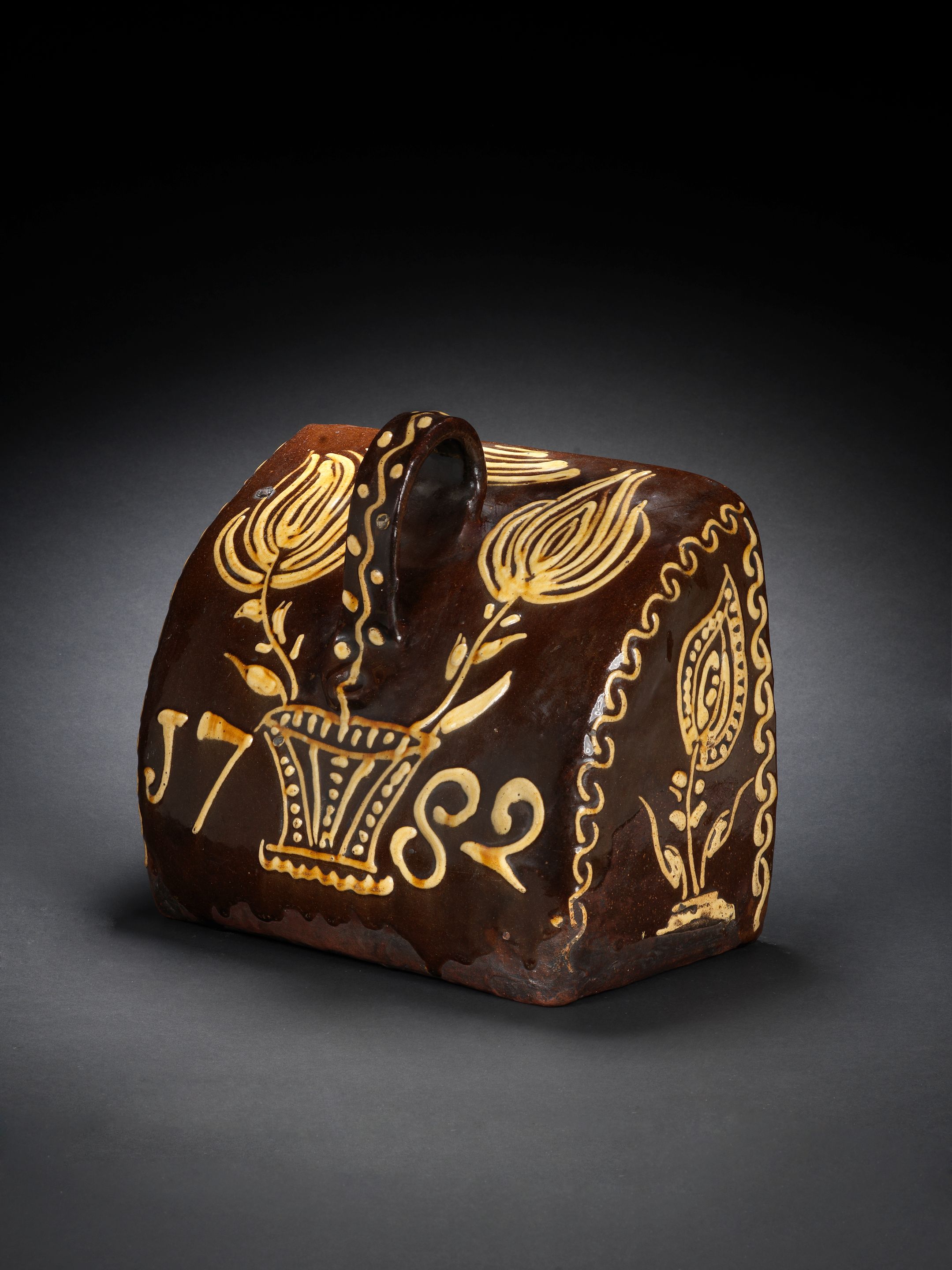 Bonhams : A Buckley slipware Dutch oven or roaster, dated 1782