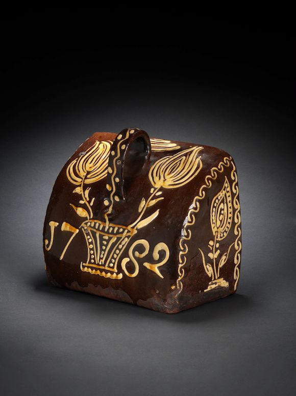 Bonhams : A Buckley slipware Dutch oven or roaster, dated 1782