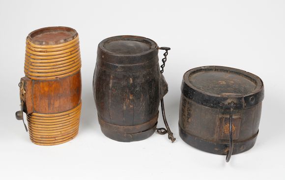 Bonhams : A 19th century iron-bound oak costrel, Welsh