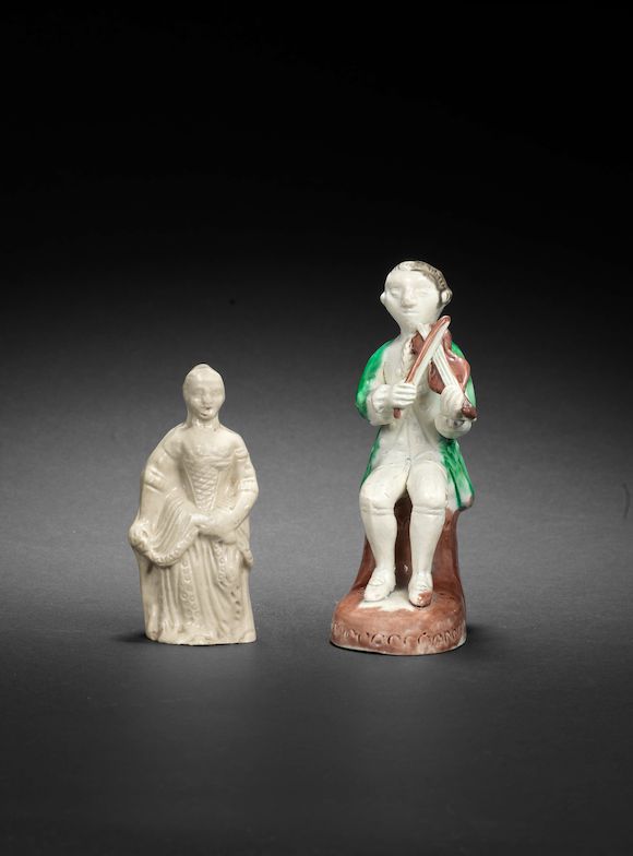 Bonhams : A rare Staffordshire saltglaze figure of a lady, circa 1740-45