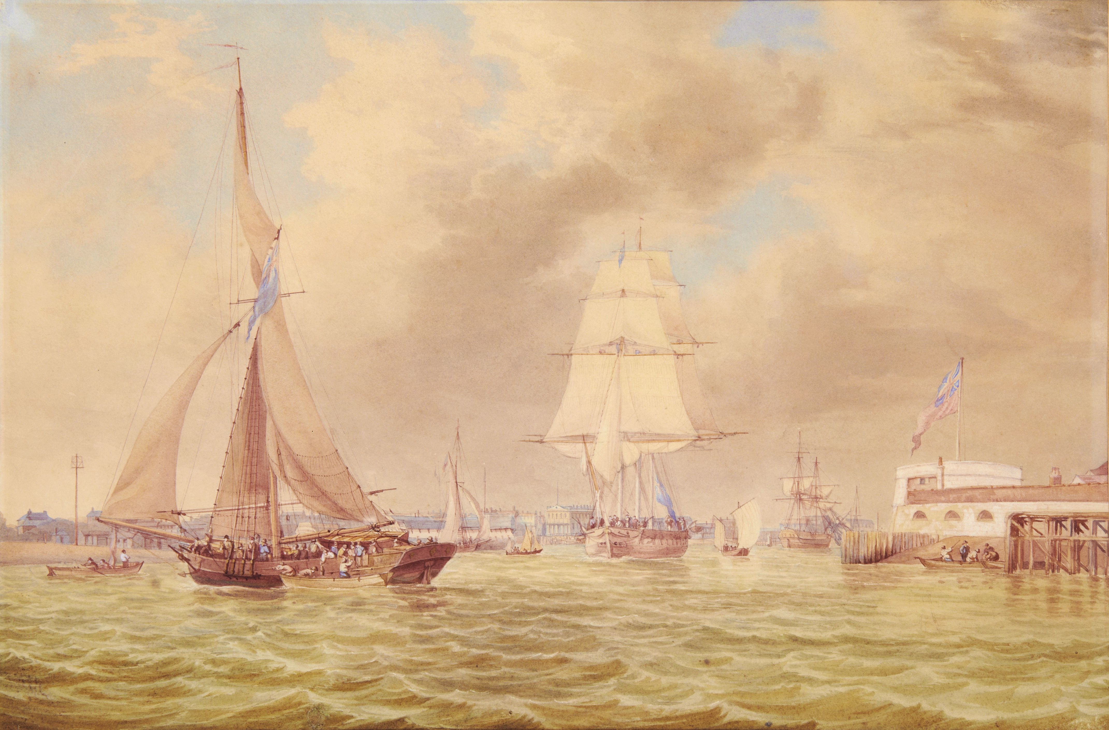 Bonhams : William Joy (British, 1803-1867) A Royal Navy Cutter hove to ...