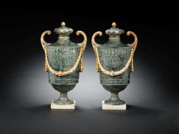 Bonhams : A pair of Wedgwood porphyry vases and covers, circa 1775