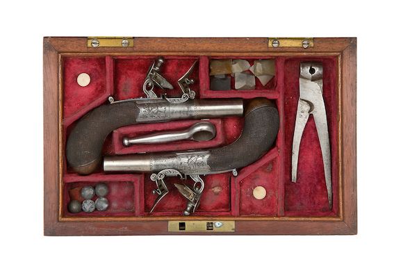 Bonhams : A Fine Cased Pair Of Flintlock Box-Lock Pocket Pistols Of ...