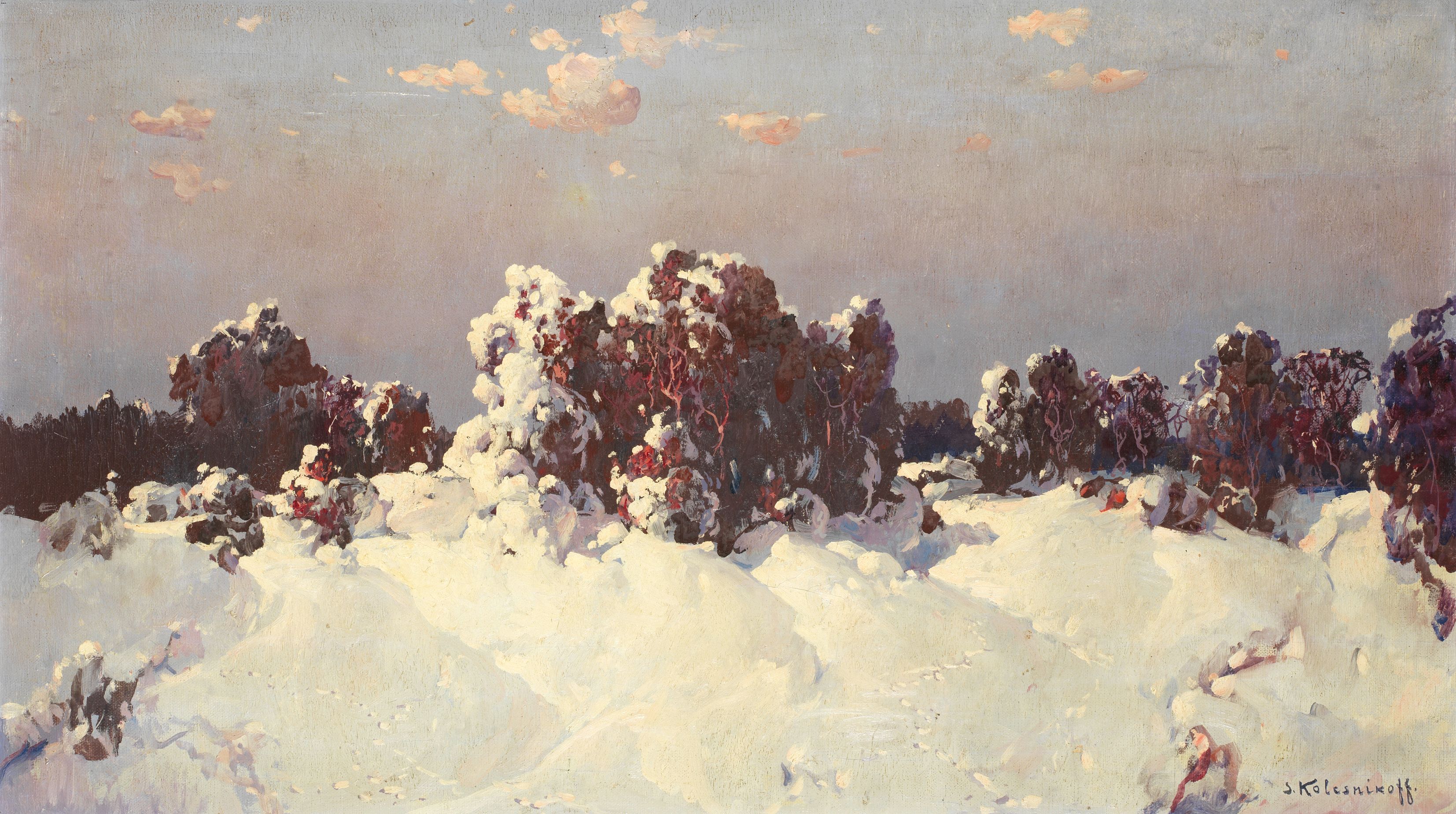 Bonhams : Stepan Fedorovich Kolesnikov (Russian, 1879-1955) Snow-laden ...