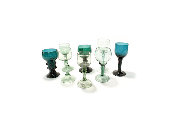 Bonhams Five Pale Green Export Glasses And Three Other Green Glasses