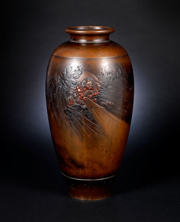 Bonhams : A mixed-metal, slender oviform vase Seal mark; Meiji Period