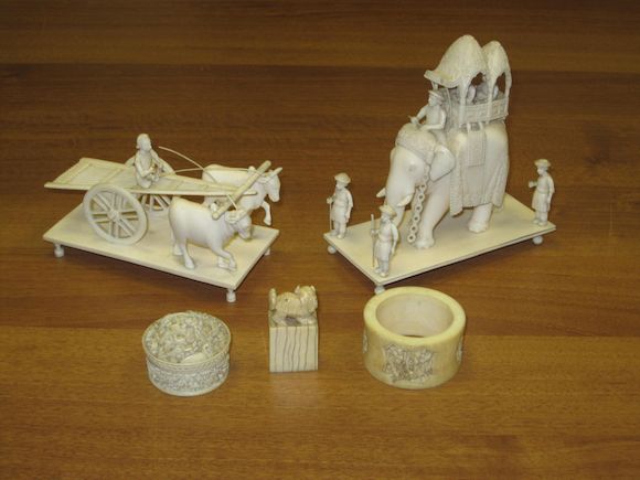 Bonhams : Two Company School carved ivory Figure groups, and three ...