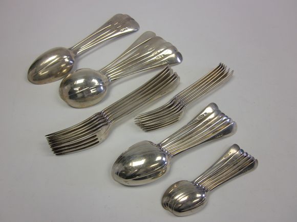 Bonhams : A silver Hanoverian pattern table service of flatware by L ...