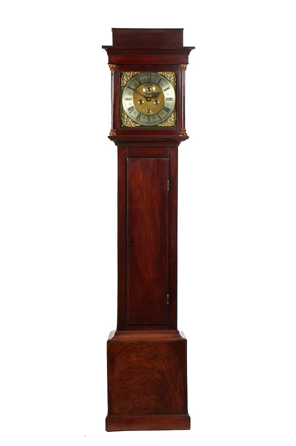Bonhams : An early 18th century figured mahogany 8 day loncase clock ...