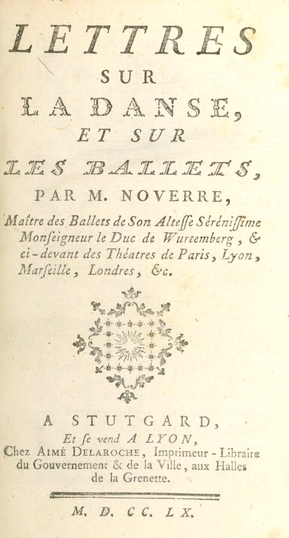 Bonhams : BALLET] NOVERRE (JEAN GEORGES) Lettres sur la danse et sur ...