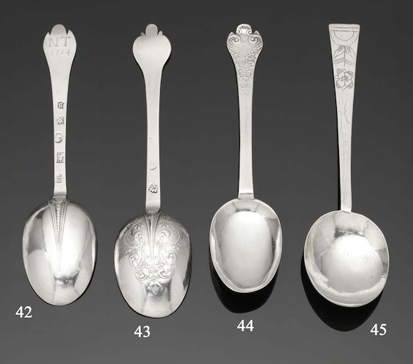 Bonhams : A late 17th century silver lace-back trefid spoon by Laurence ...