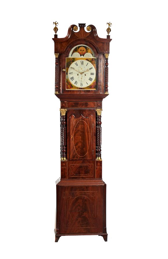 Bonhams : An 19th century figured mahogany 8 day painted dial longcase ...