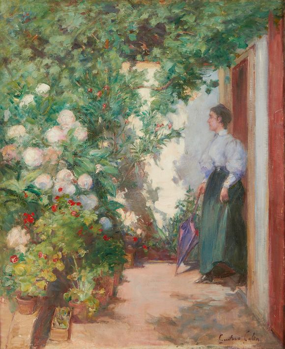Bonhams : Gustave Henri Colin (French, 1828-1910) By the garden door