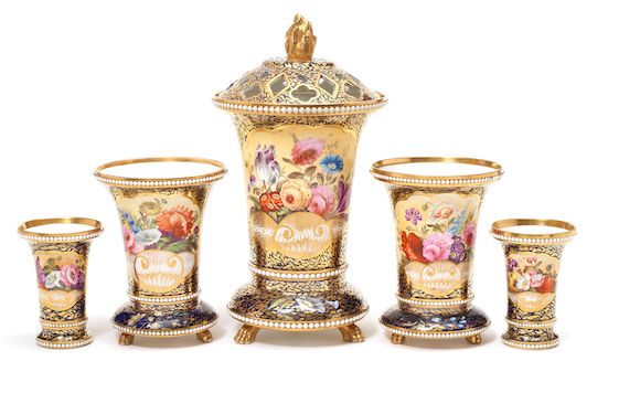 Bonhams : A superb garniture of five Spode beaded vases, circa 1817-19