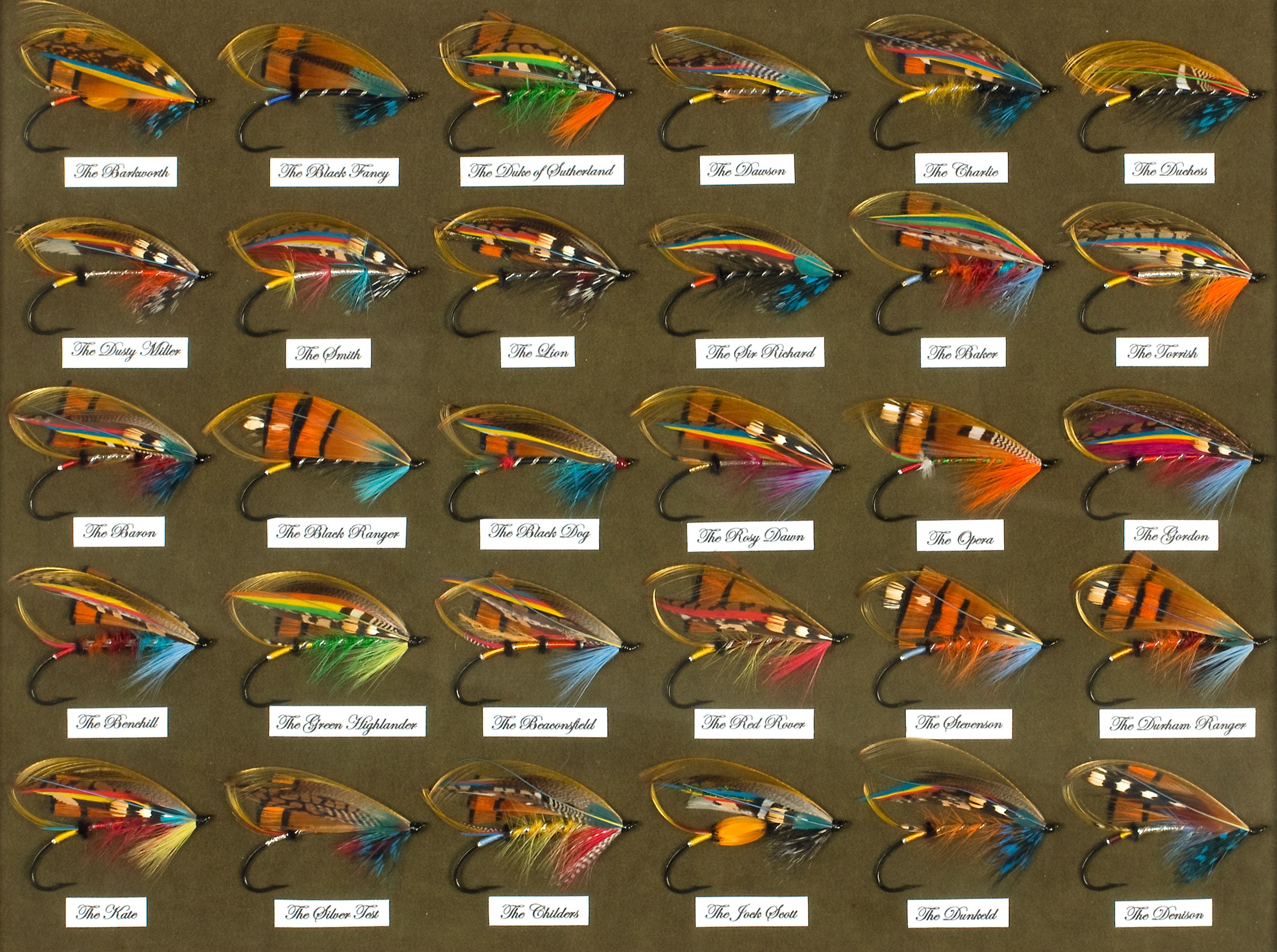 Bonhams : A framed display of 30 traditional salmon flies