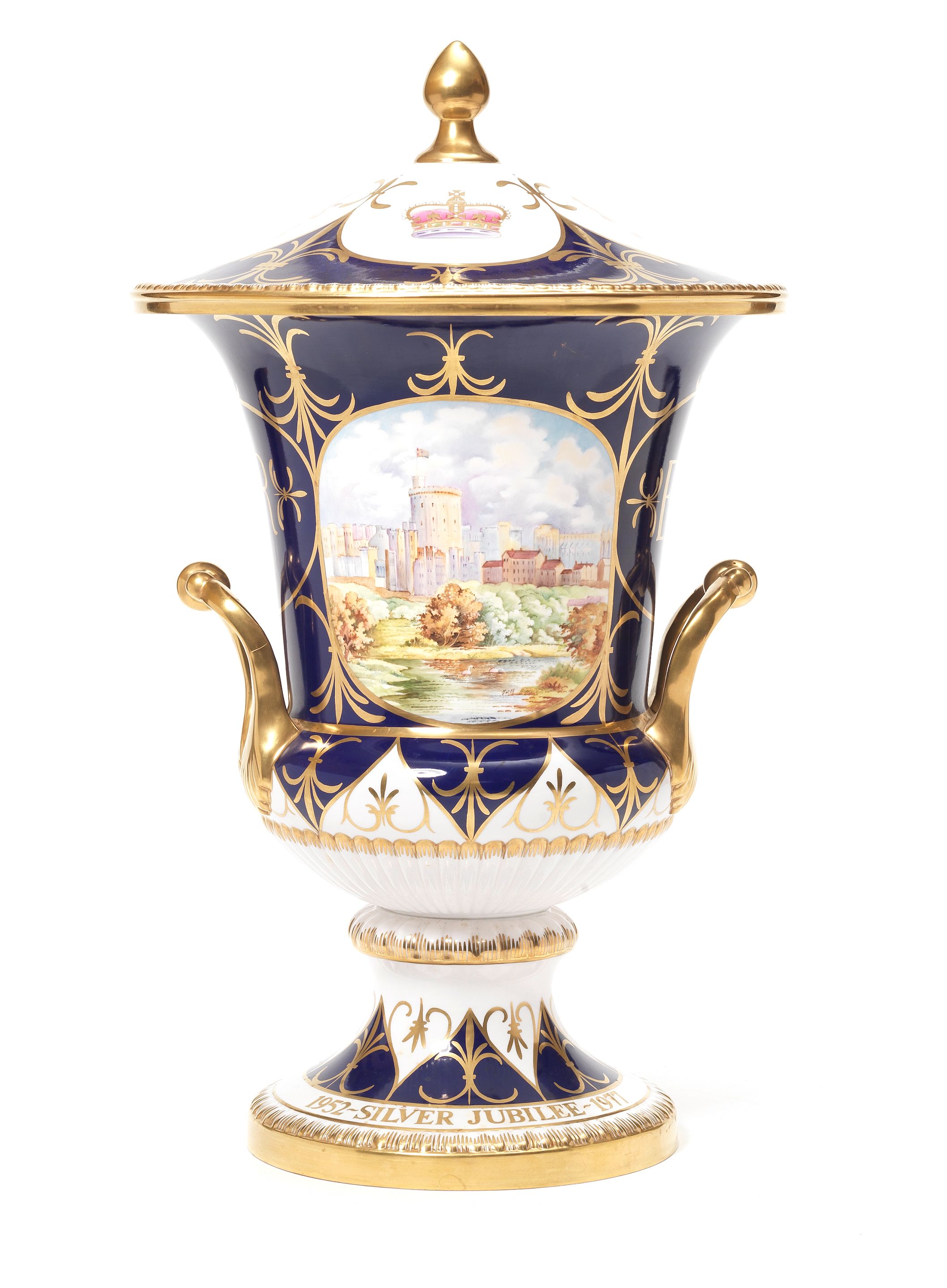 Bonhams : A very large Caverswall Jubilee vase and cover, circa 1977