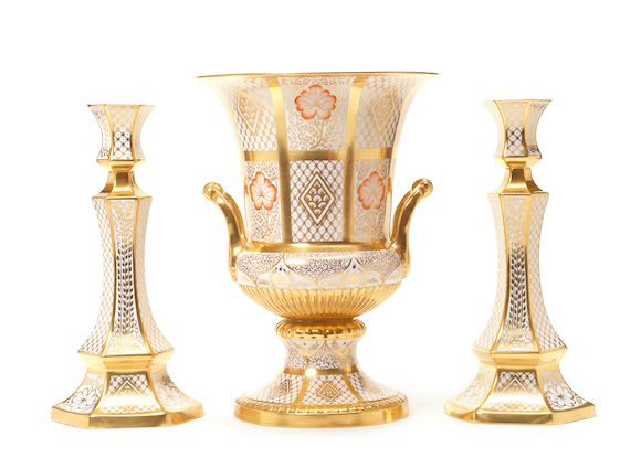 Bonhams : A large Caverswall vase and a pair of similar candlesticks ...