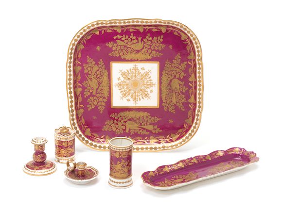 Bonhams : A Spode square tray and various desk items, circa 1830