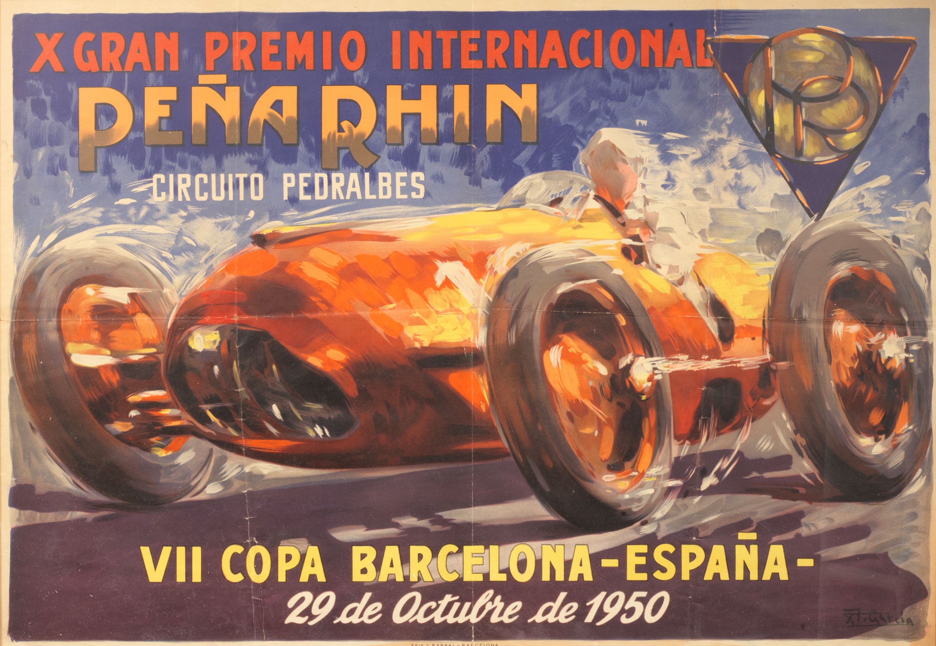 Bonhams Cars : A 'X Gran Premio Internacional Pena Rhin' poster, 1950,