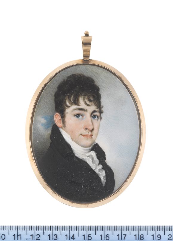 Bonhams : English School, circa 1810 A Gentleman, wearing black coat ...