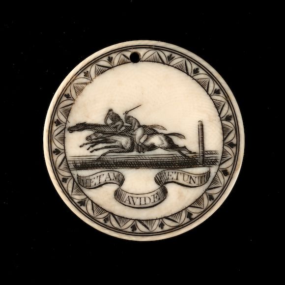 Bonhams : A Georgian ivory scrimshawed race token