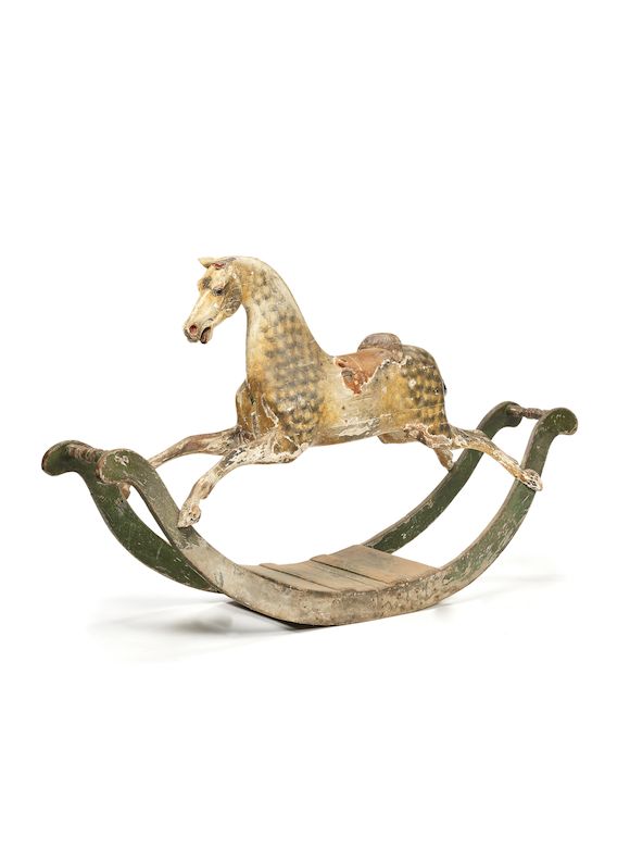 Bonhams : A large and early 19th Century dappled grey rocking horse on ...