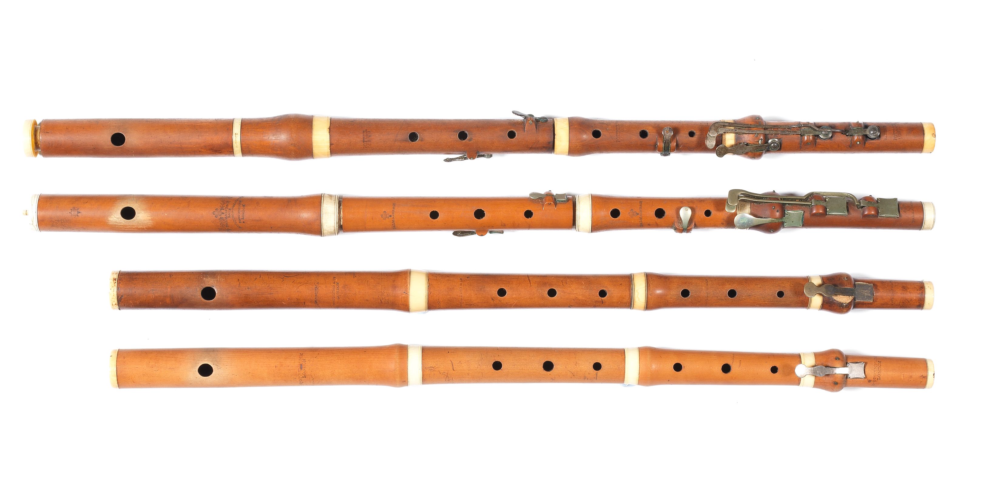 Bonhams : Four English boxwood and ivory Flutes, early 19th century, by ...