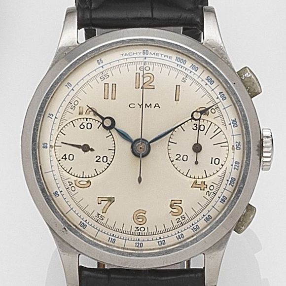 Bonhams : Cyma. A stainless steel manual wind chronograph wristwatchRef ...