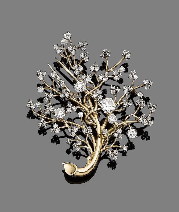 Bonhams : A diamond-set tree brooch
