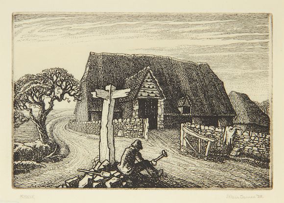 Bonhams : Robin Tanner (British, 1904-1988) Roadmaker Etching, 1928, on ...