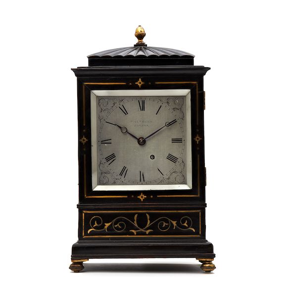 Bonhams : A George IV ebonised & brass inlaid library timepiece William ...