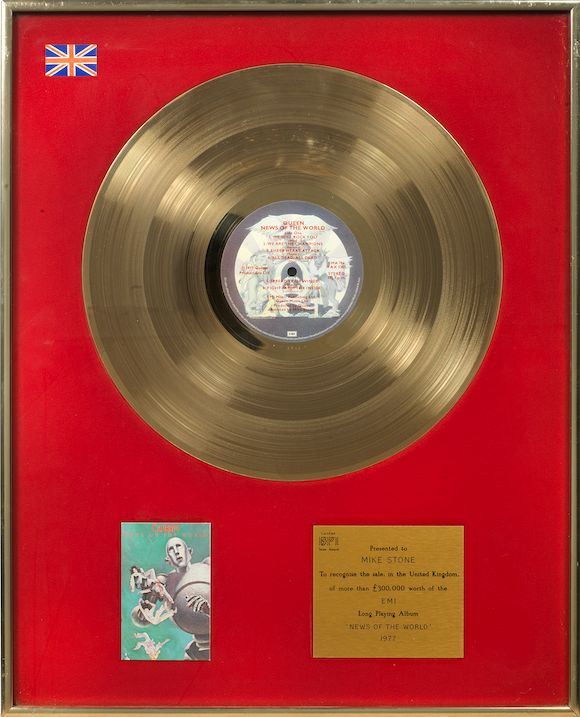 Bonhams : Queen: A BPI Gold award for the album 'News Of The World ...