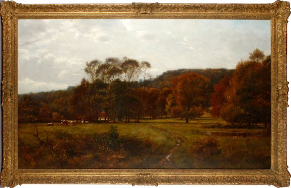 Bonhams : J. Deane Simmons (British) Landscape with cattle grazing