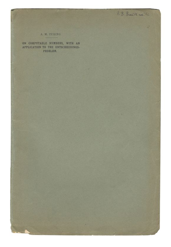 Bonhams : TURING (ALAN M.) 'On Computable Numbers, with an Application ...