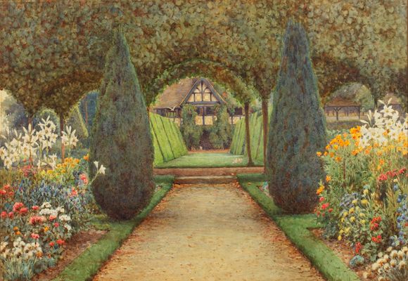 Bonhams : Ernest Arthur Rowe (British, 1863-1922) The garden path