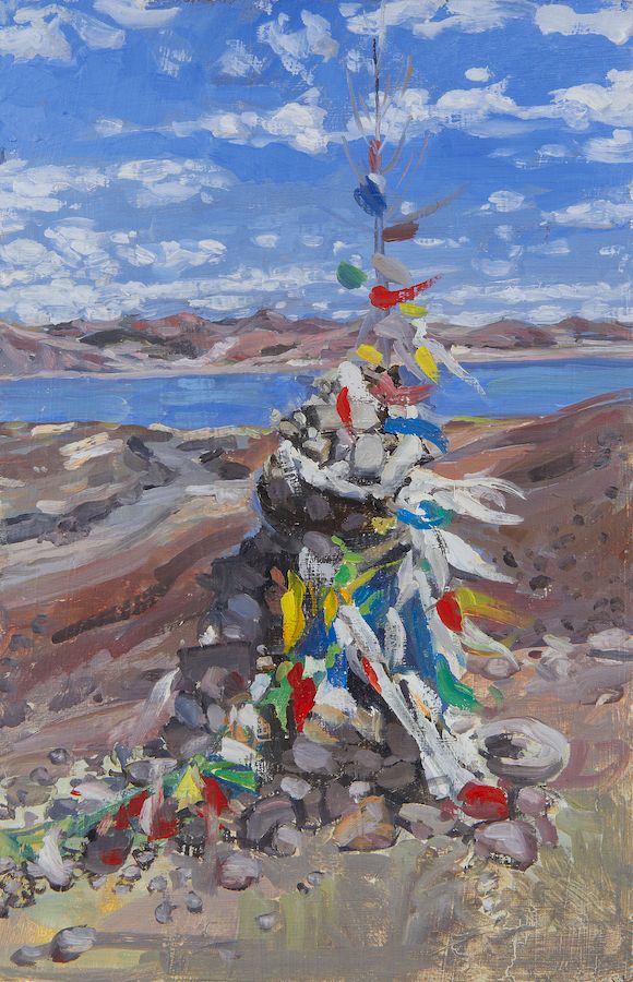 Bonhams : Hector McDonnell (Irish, born 1947) Prayer Flags at a Pass ...
