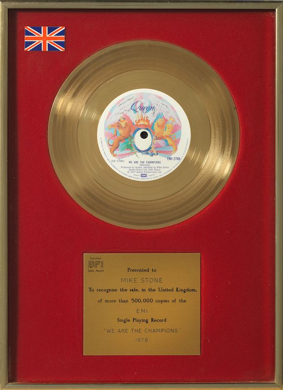 Bonhams : Queen A BPI Gold award for the single 'We Are The Champions ...
