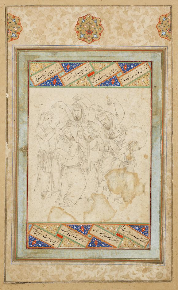 Bonhams : Three Safavid-style miniatures, depicting a prince on ...