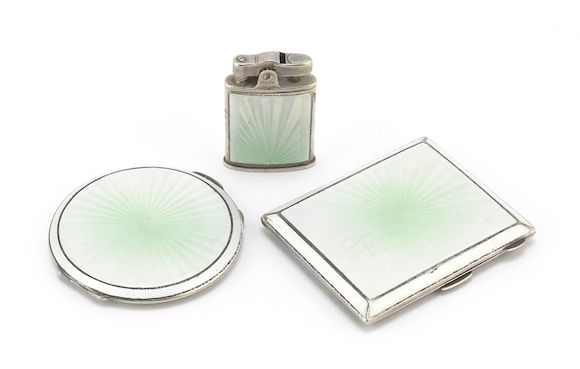 Bonhams : A silver and enamelled lighter, cigarette and compact lighter ...