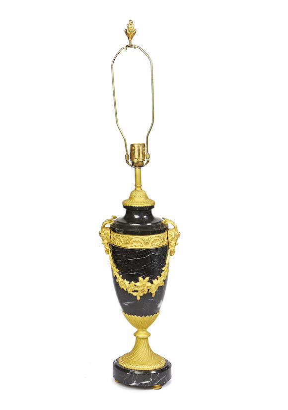 Bonhams : A Louis XVI style gilt metal and marble lamp base