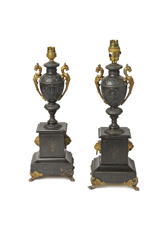 Bonhams : A pair of late 19th century gilt and patinated metal lamp bases