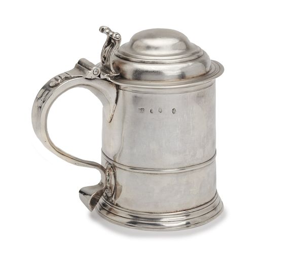 Bonhams : A George I silver Britannia Standard lidded tankard by George ...