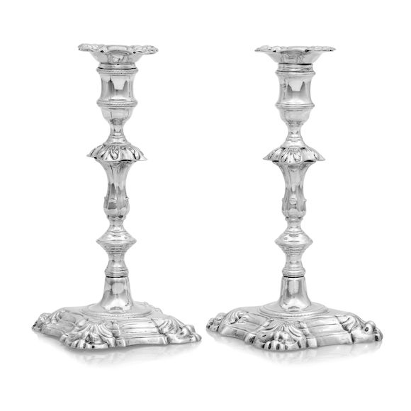 Bonhams : A pair of George II silver candlesticks by John Cafe, London ...